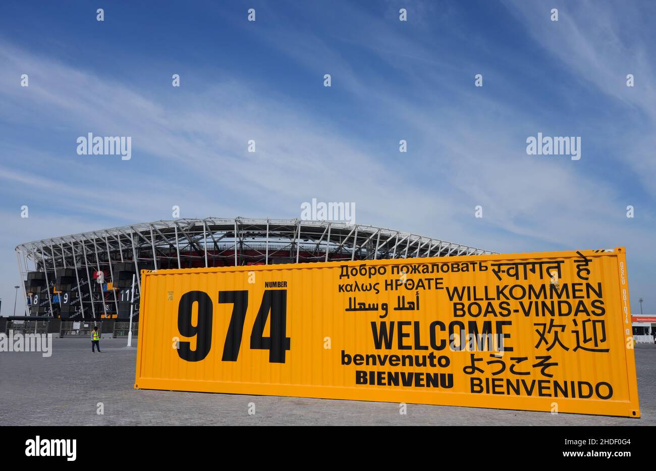 General view of the welcome container outside the Stadium 974 in Doha ...