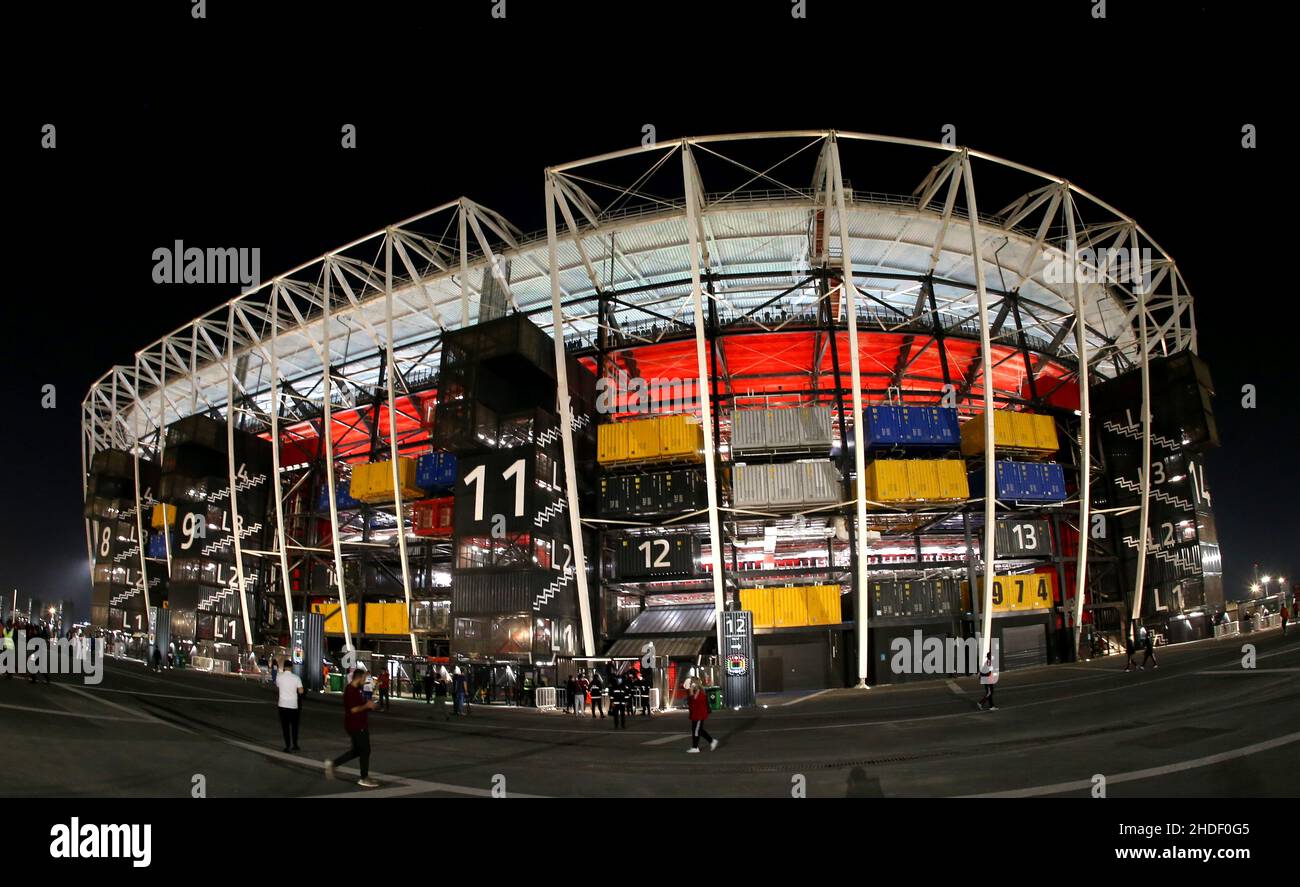 General view outside Stadium 974 in Doha, Qatar. Taken at night time ...