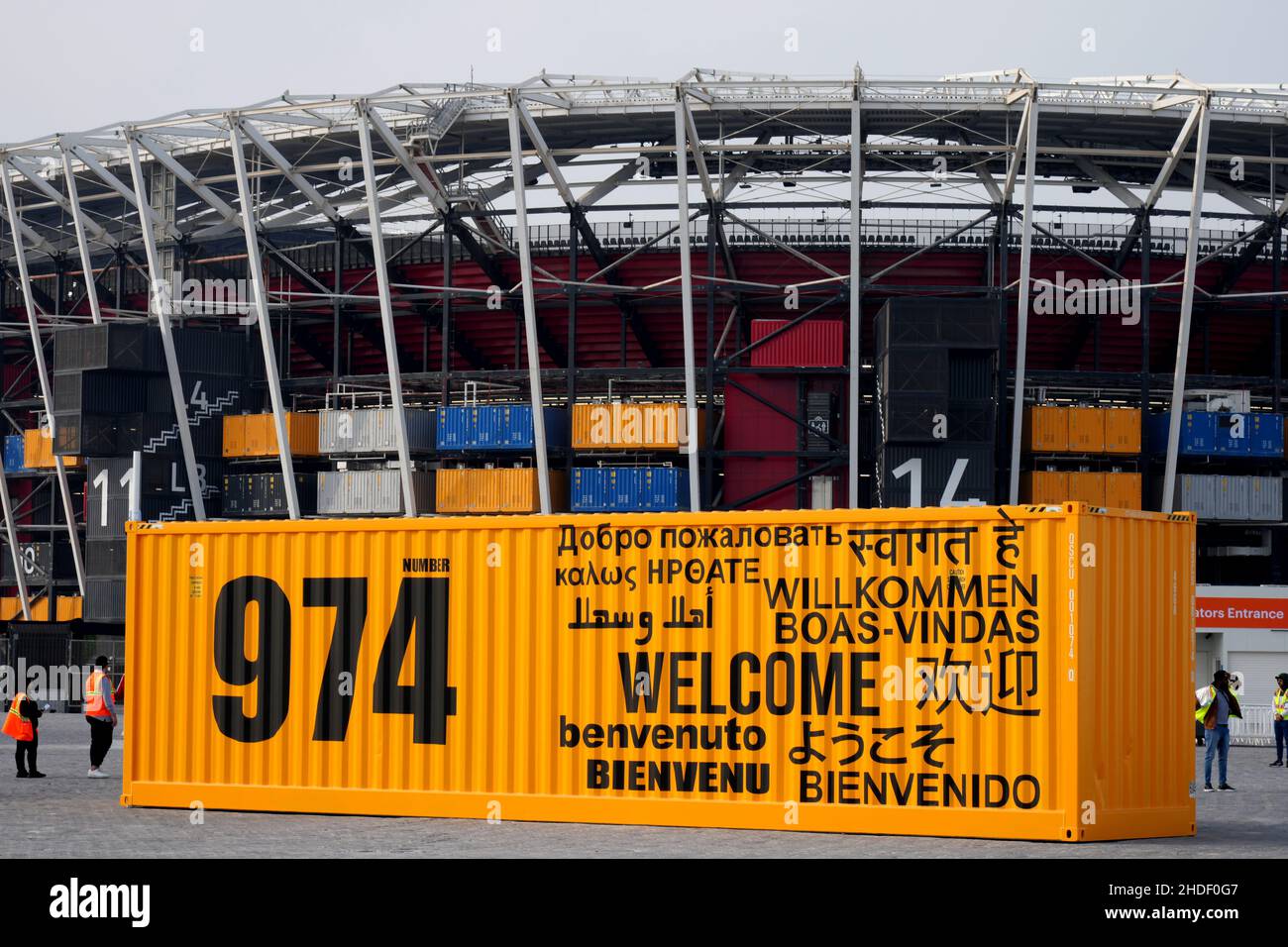 General view of the welcome container outside the Stadium 974 in Doha ...