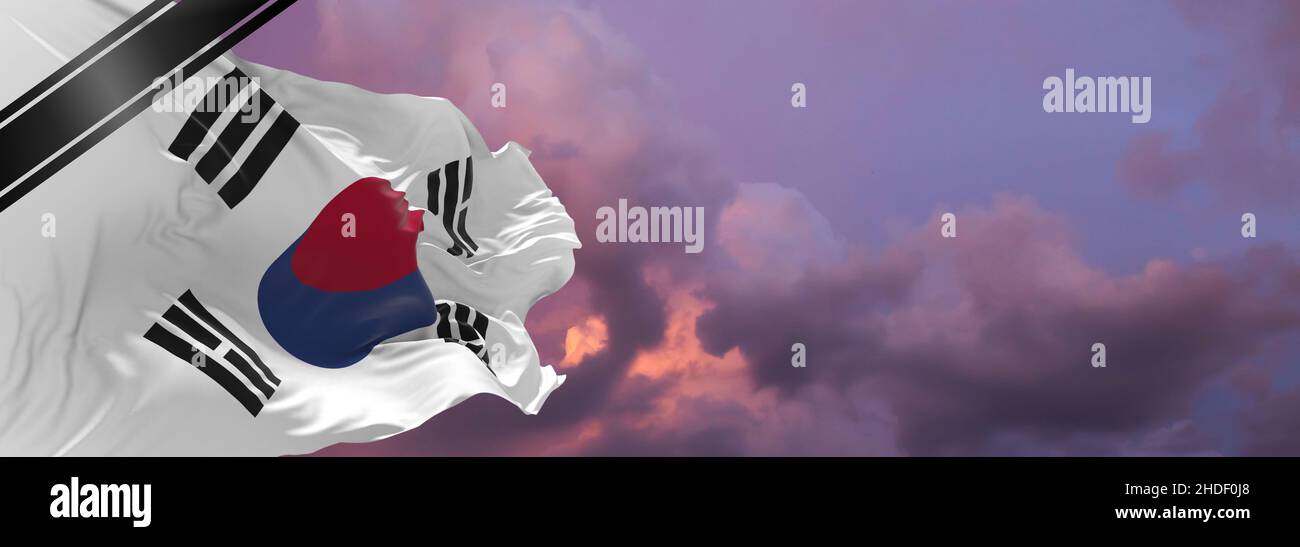 national flag of south korea with Mourning Ribbon. memory of victims of ...