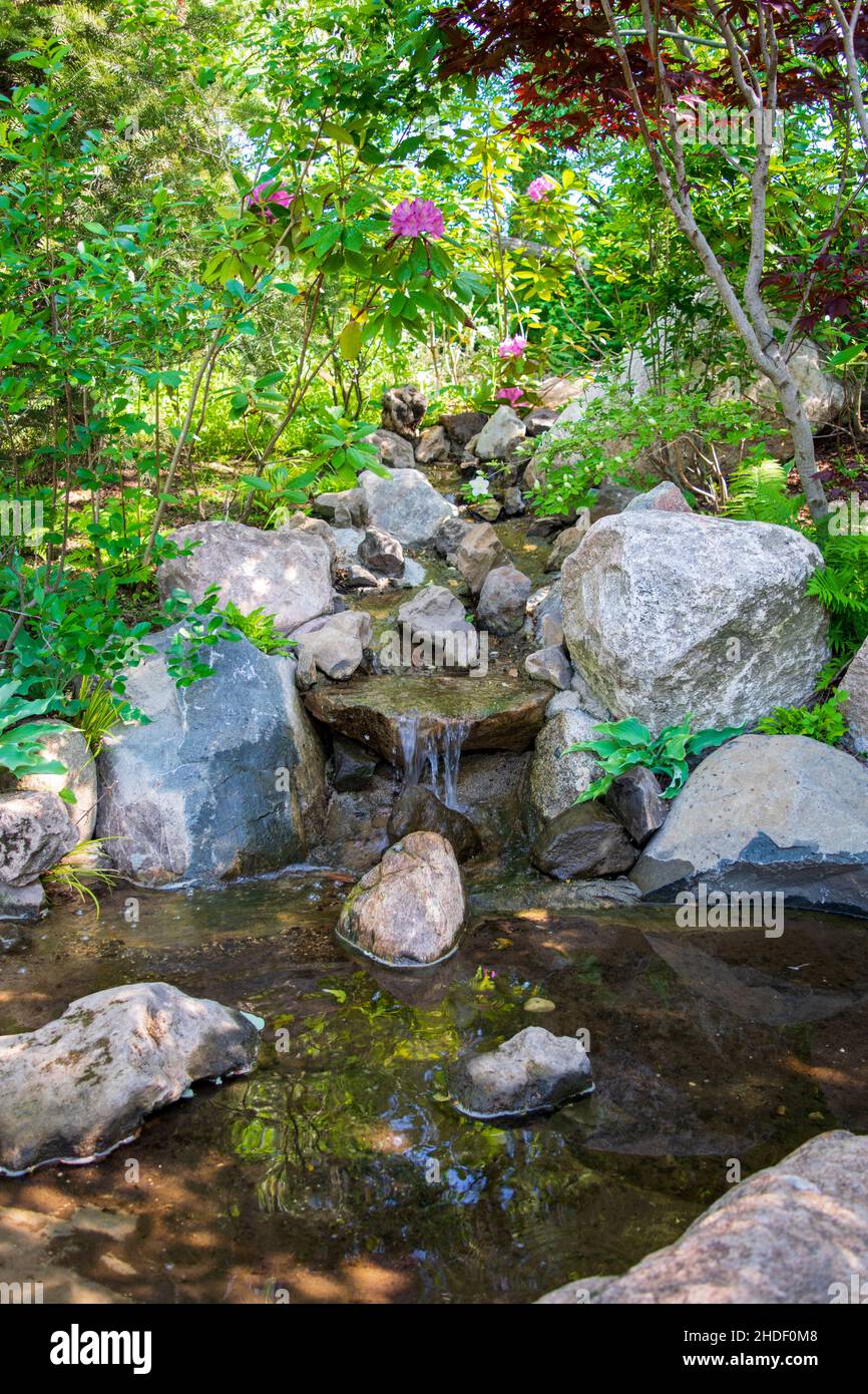Beautiful small waterfall in a japanese style garden Stock Photo - Alamy