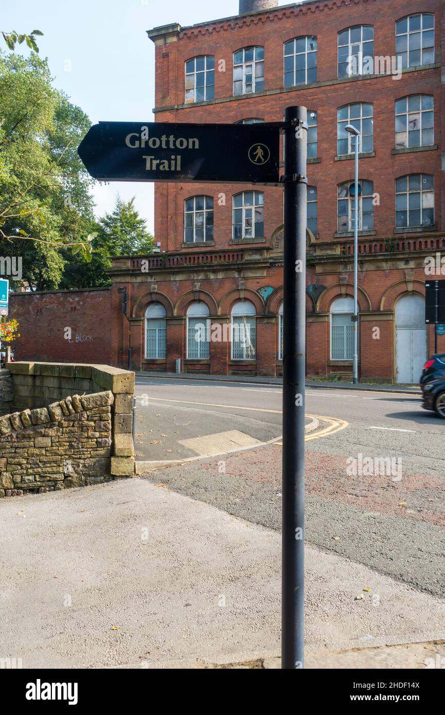 Grotton Trail Marker at Lees, Oldham, Greater Manchester, UK Stock ...