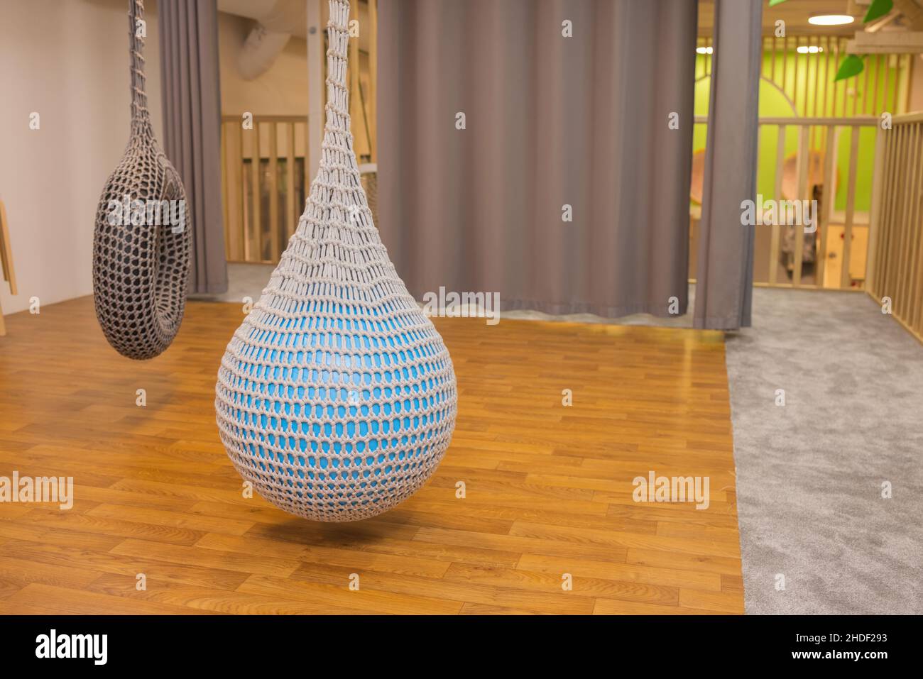 Sport rope against toys background.Interior of childrens room Stock ...