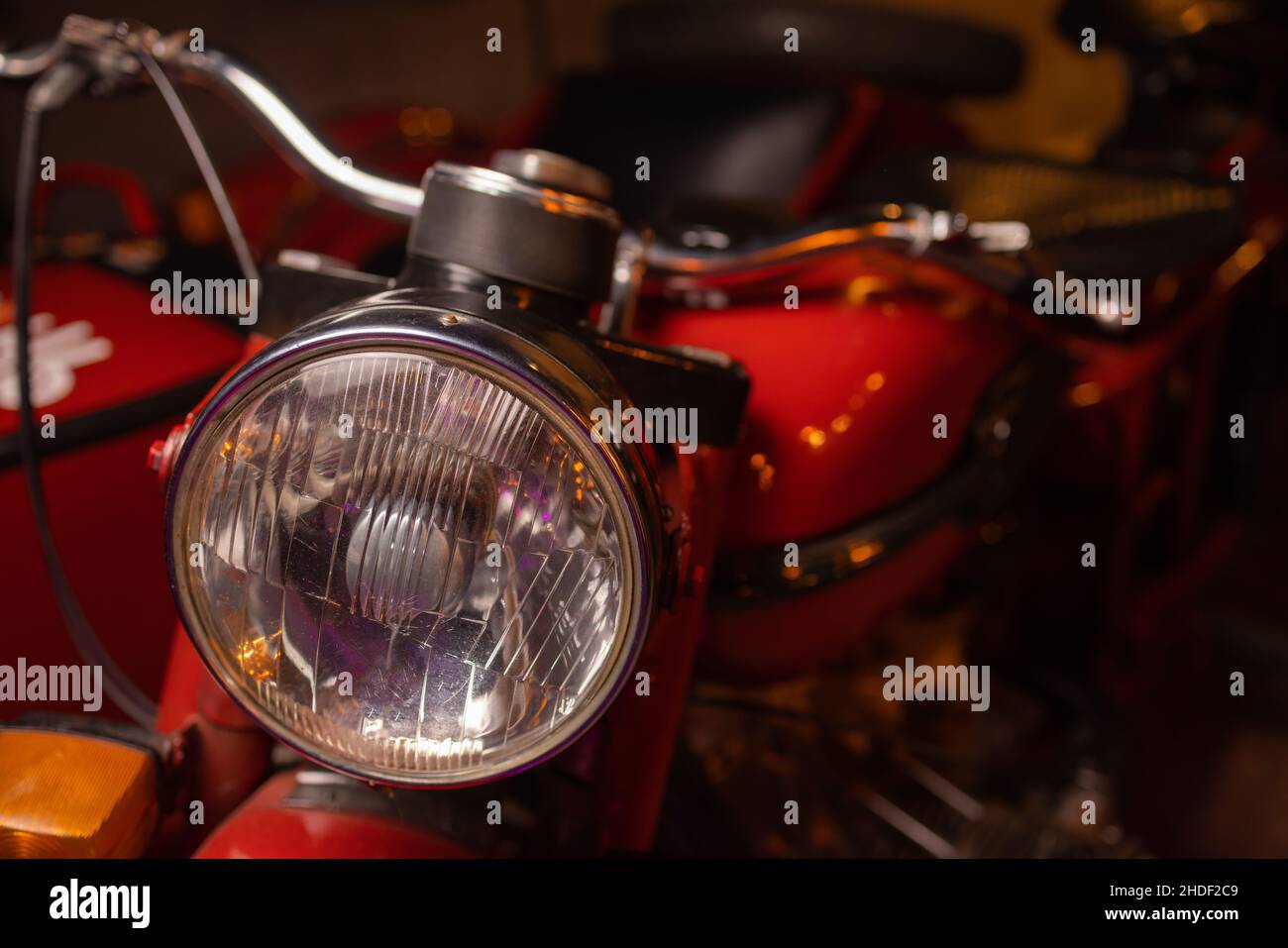 Close up shot of a vintage motorcycle headlight Stock Photo - Alamy