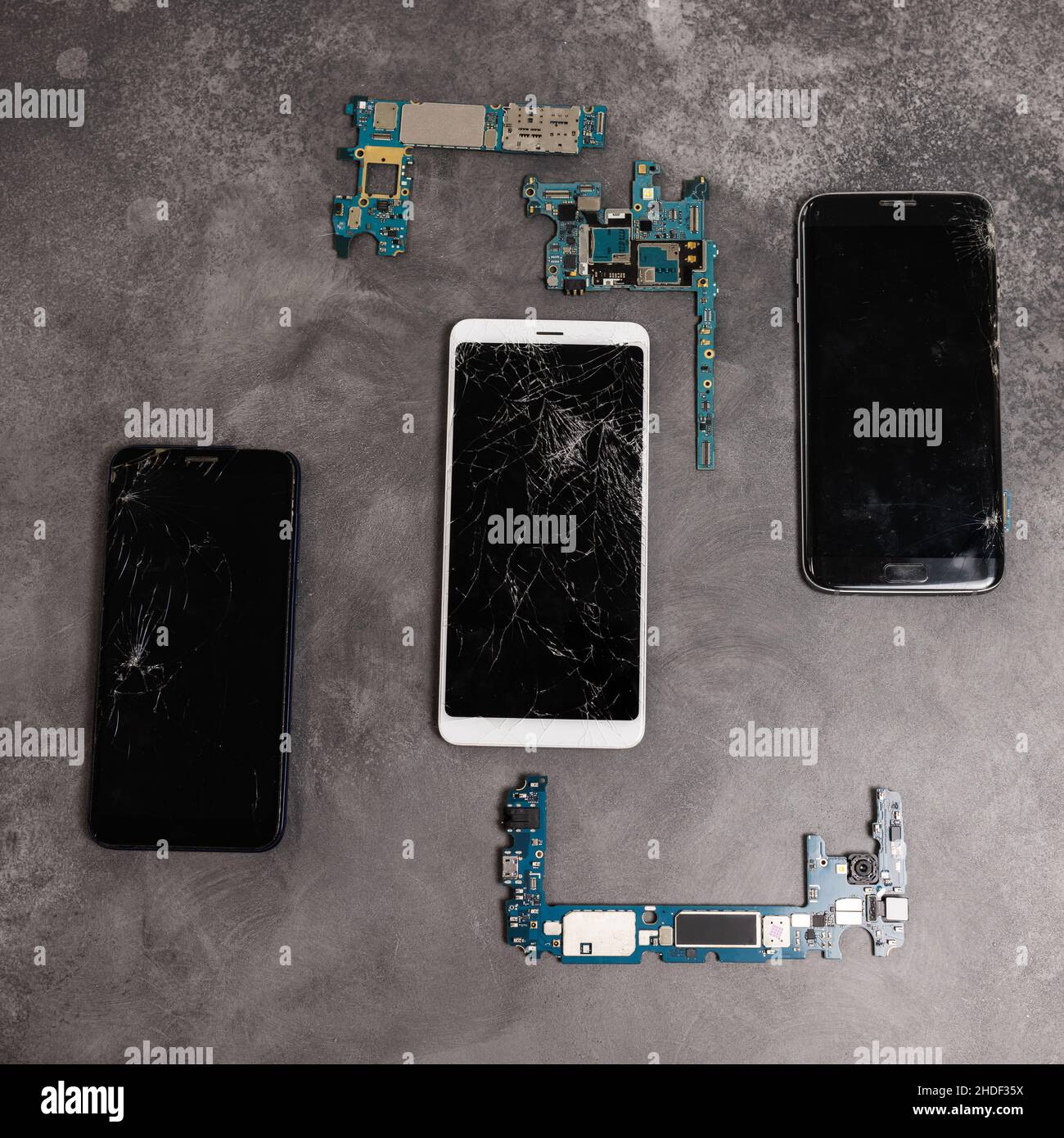 Broken mobile phone screen, black, white, clipping path. Smartphone ...