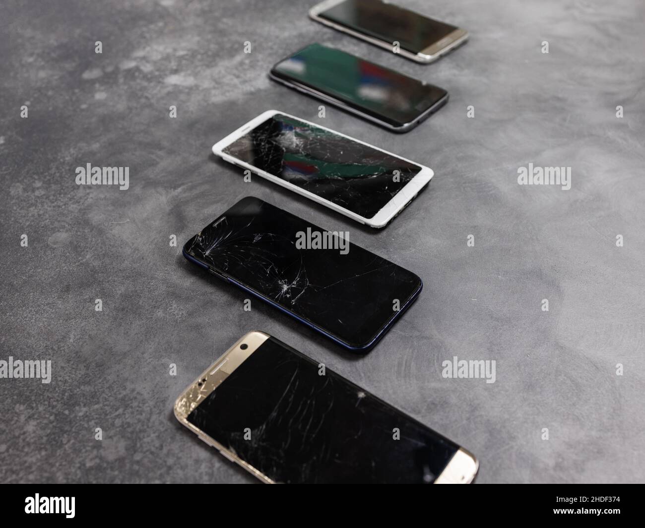 Broken mobile phone screen, black, white, clipping path. Smartphone ...