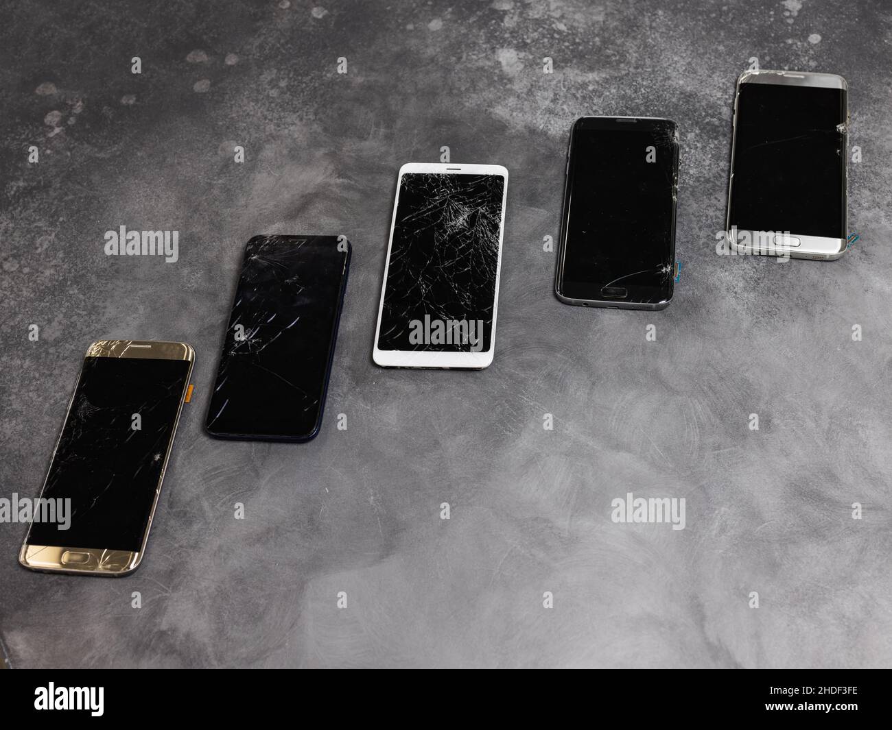 Broken mobile phone screen, black, white, clipping path. Smartphone ...