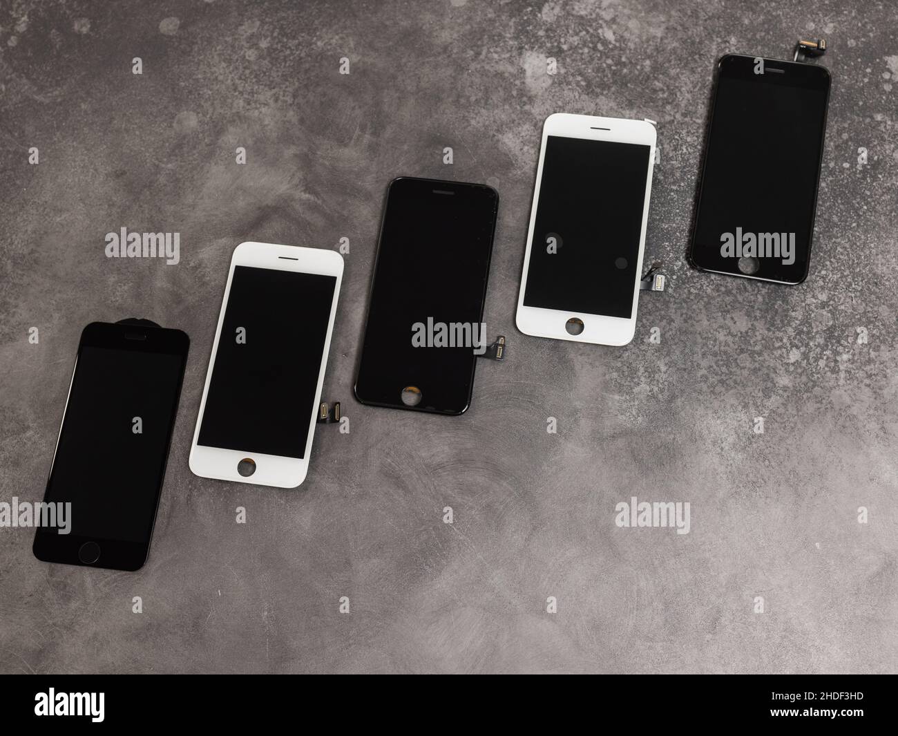 Broken mobile phone screen, black, white, clipping path. Smartphone ...