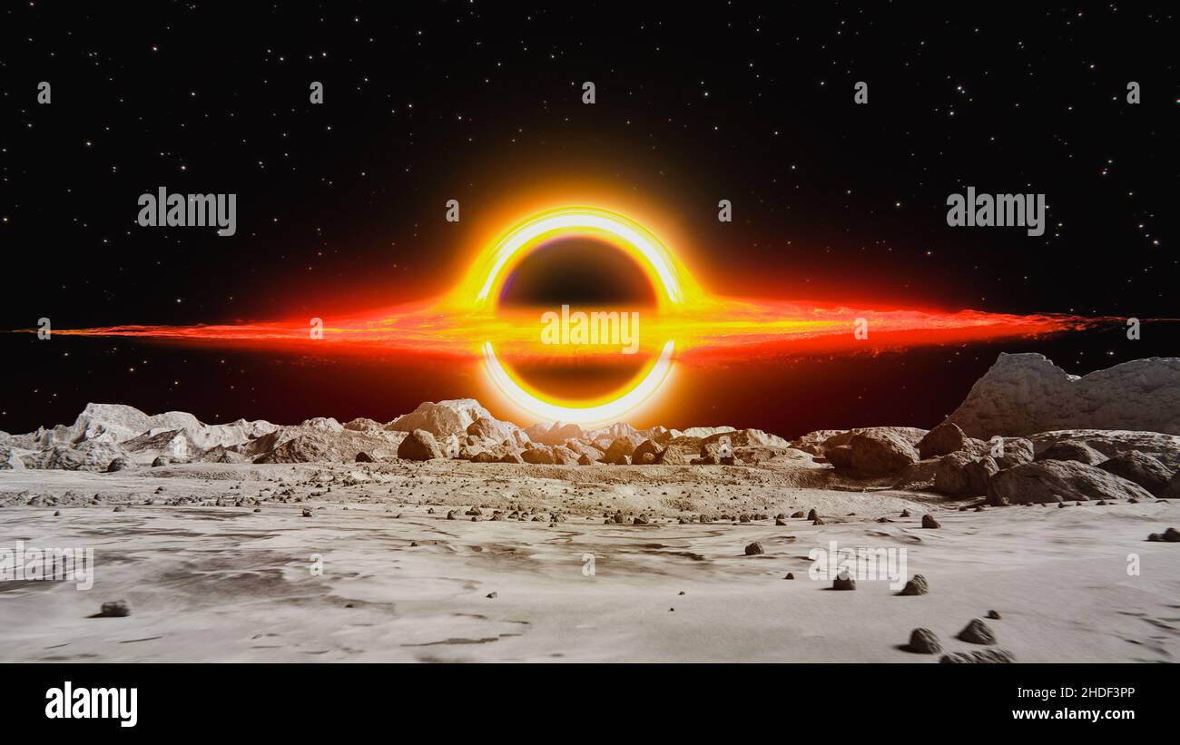 Moon surface and a big planet background Stock Photo - Alamy