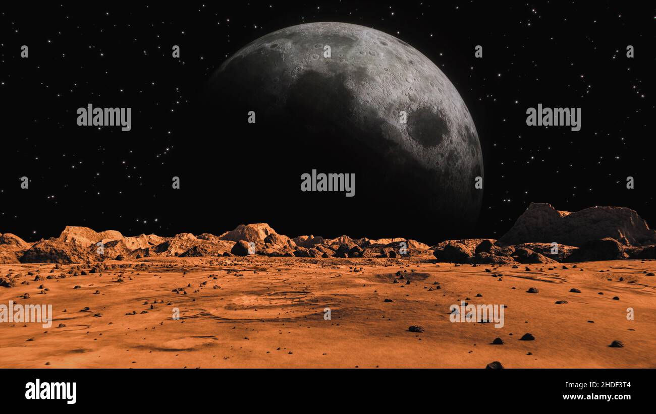 Mars planet surface and a big planet background Stock Photo - Alamy