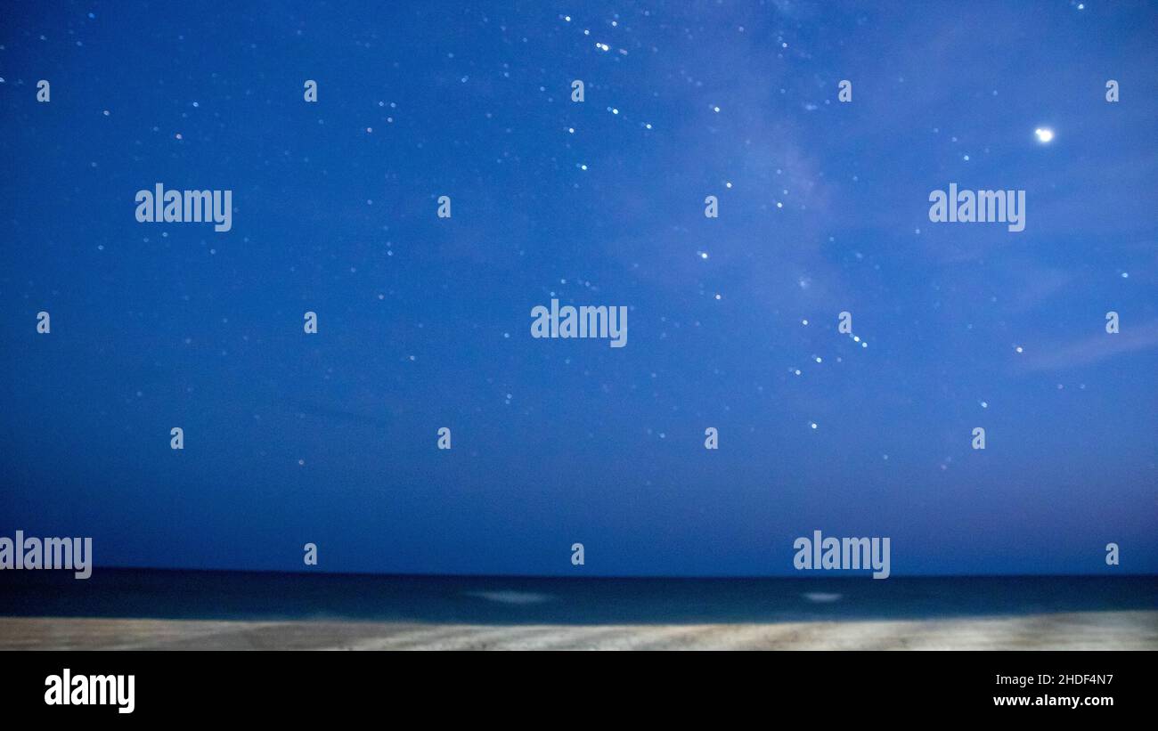 Beautiful view of a blue night sky and stars on dark background over a ...