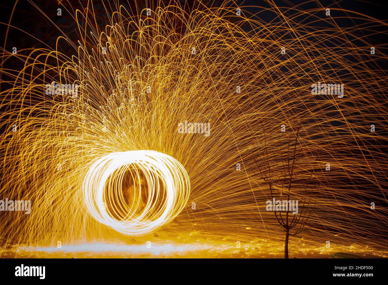 Beautiful view of Spinning fire show, Fire art for background Stock ...