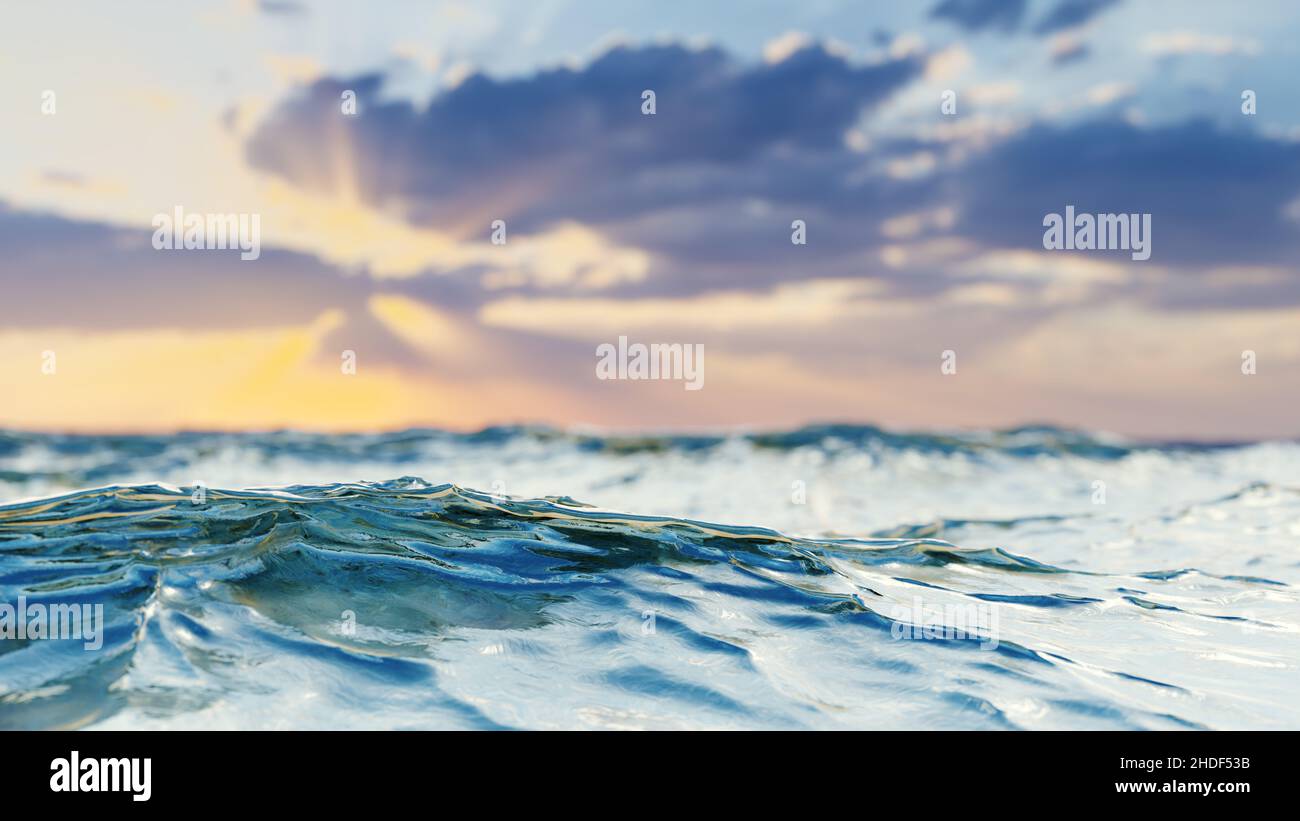 A ocean sunset landscape background. 3D illustration Stock Photo - Alamy