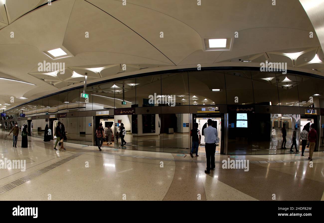 General view inside Msheireb Doha Metro station in Doha, Qatar. Taken ...