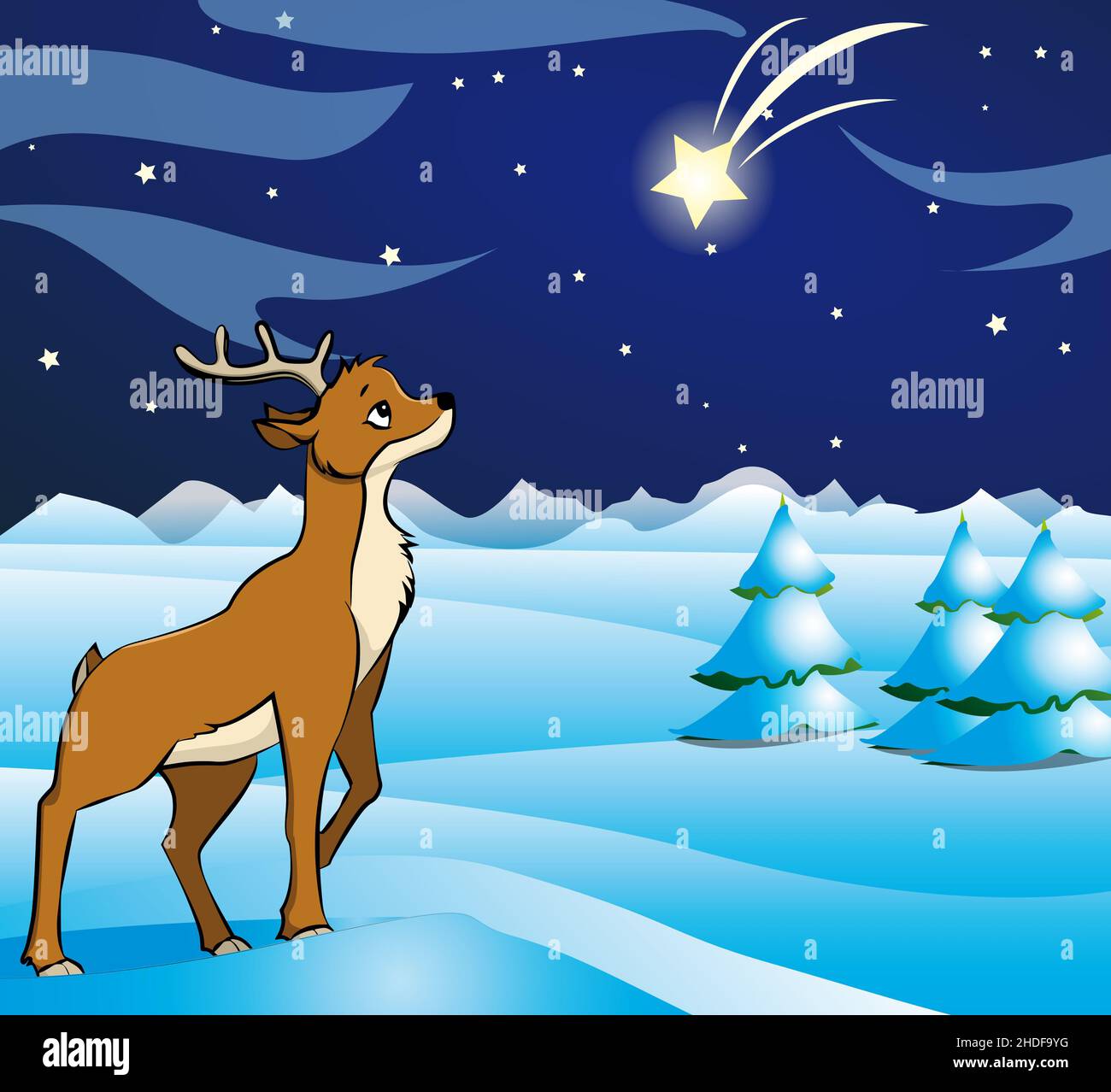 winter night, shooting star, reindeer, winter nights, shooting stars ...