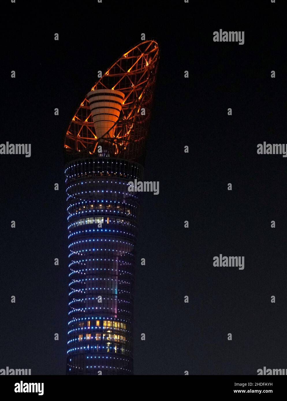 General view of the Torch Tower in the Aspire Zone in Doha, Qatar ...