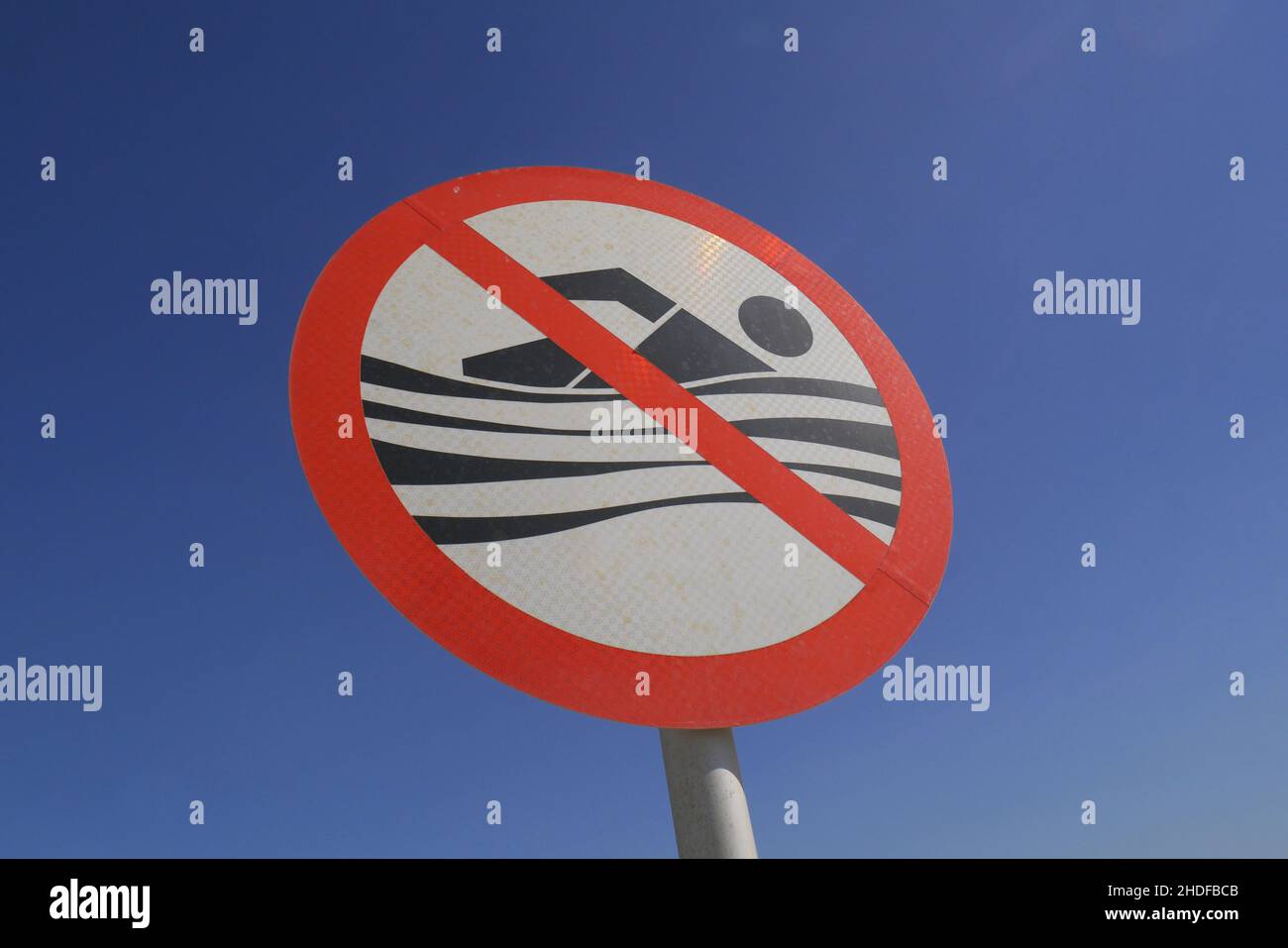 No swimming sign on Askar Beach, Askar, Kingdom of Bahrain Stock Photo ...