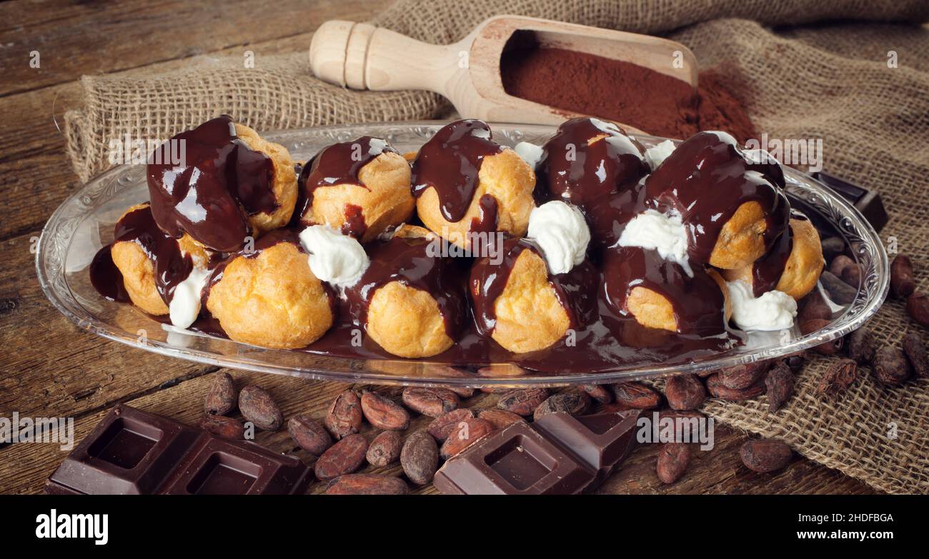 chocolate sauce, puff, chocolate sauces, cream puff, puffs Stock Photo ...