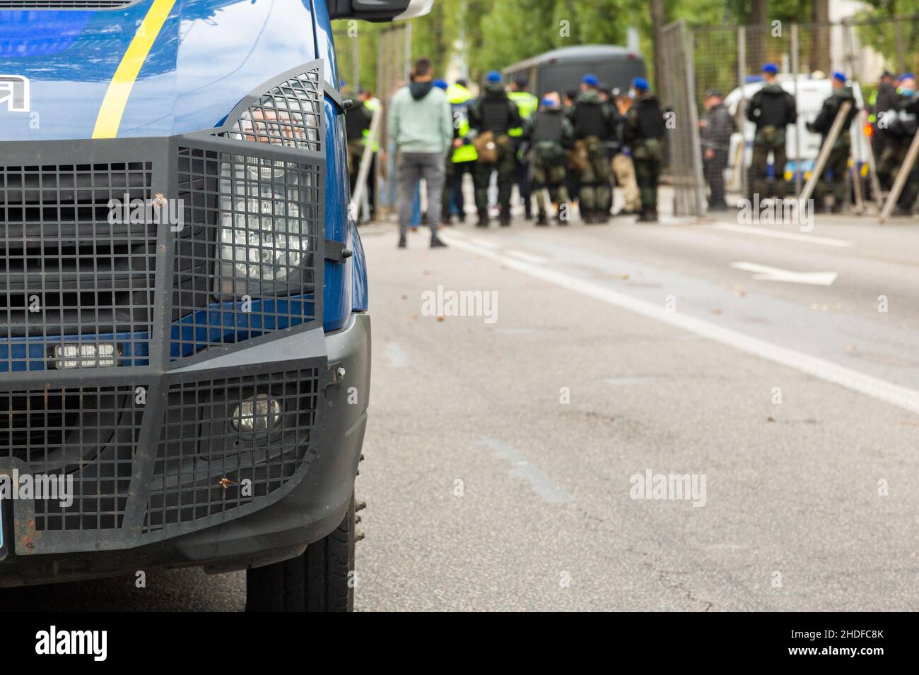 Police checkpoint. Police are blocking the street Stock Photo - Alamy