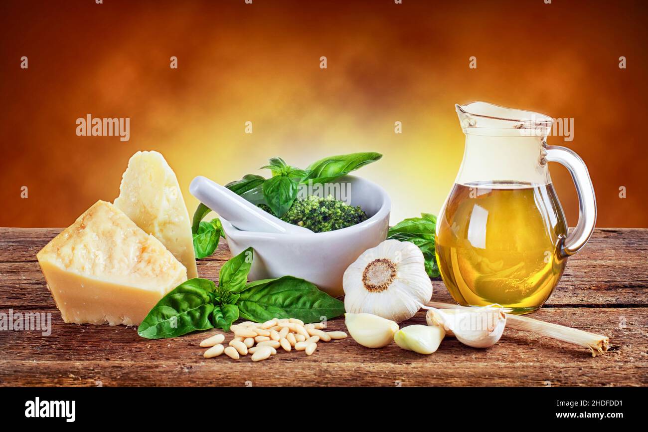 ingredient, basil pesto, ingredients, basil pestos Stock Photo - Alamy