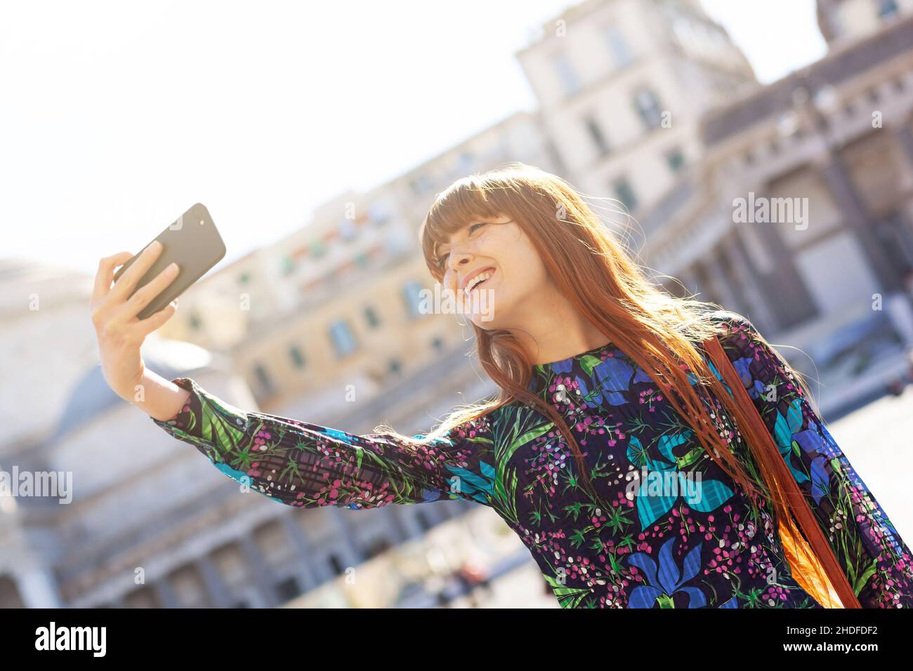 young woman, smiling, on the move, selfie, girl, girls, woman, young ...