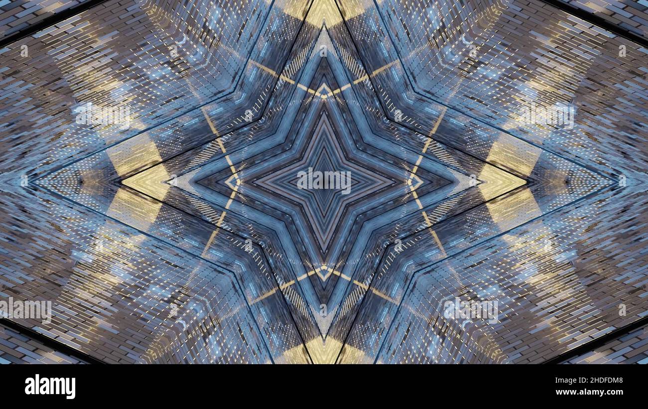 3D illustration of a four angle star shaped mandala pattern in shades ...