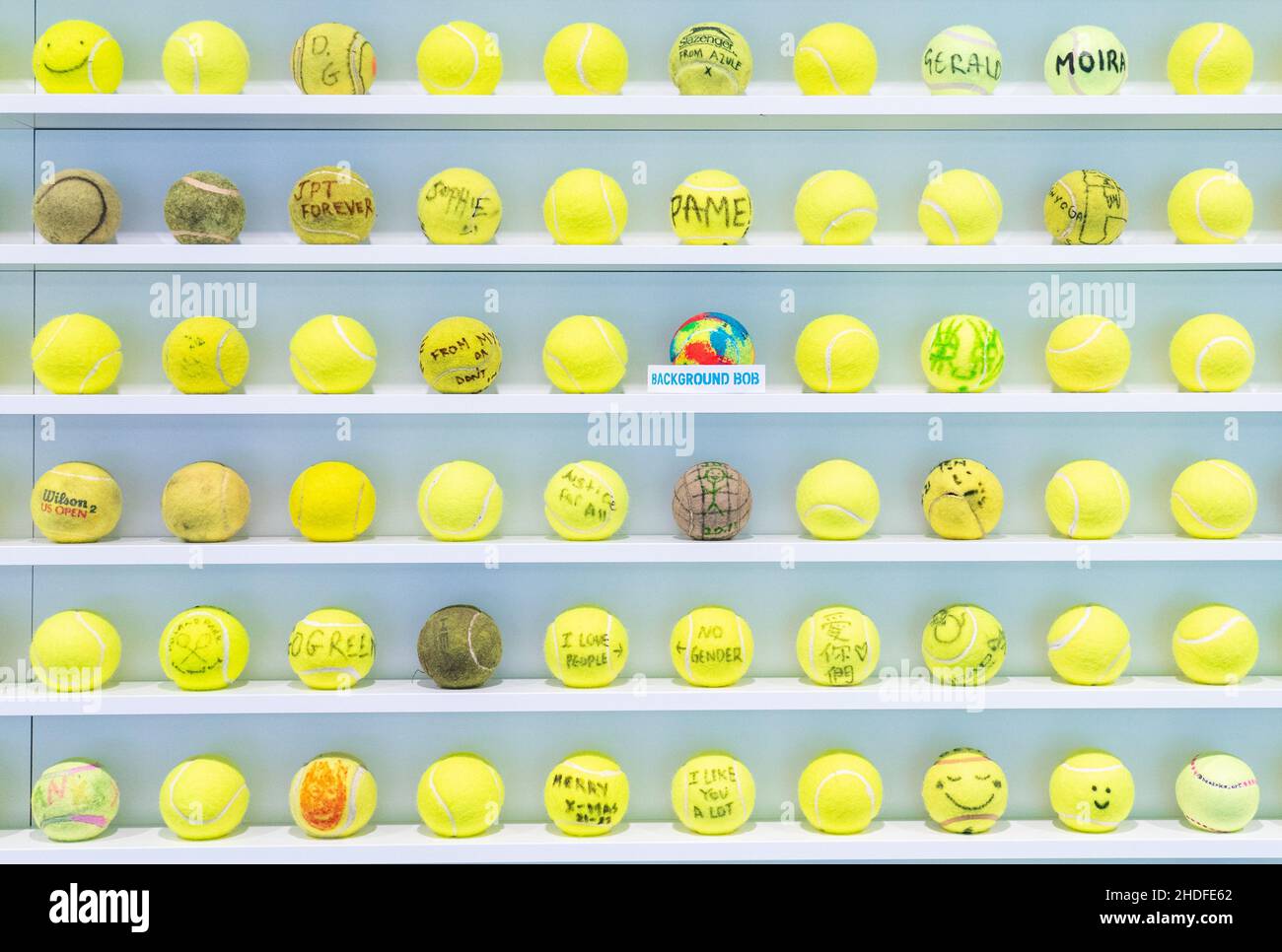 General view of some of the 12,000 tennis balls comprising 'Mayfair ...
