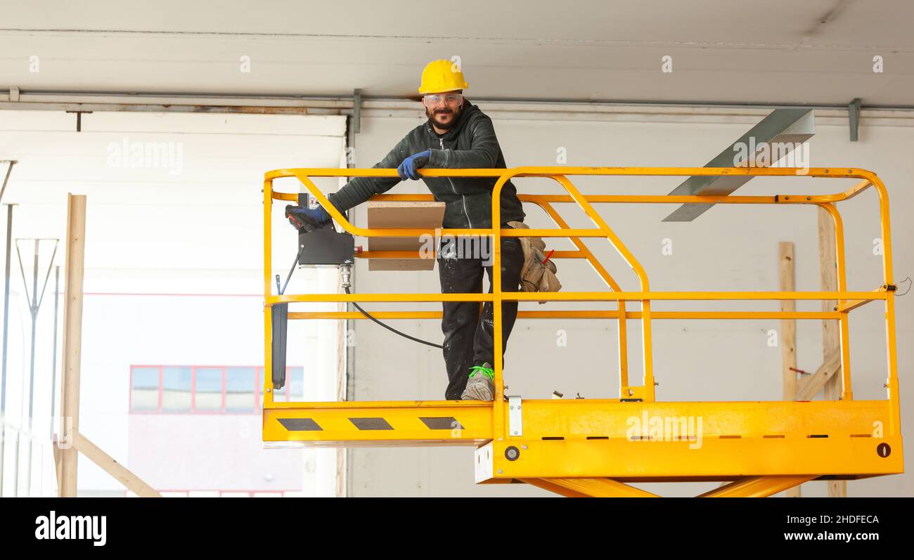 construction worker, work platform, construction, blue collar, builder ...