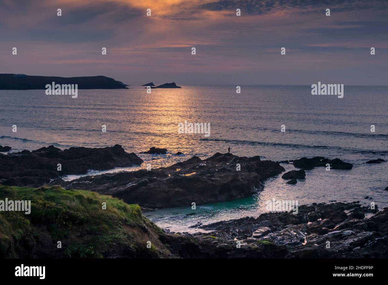 A beautiful sunset over Fistral Bay and Little Fistral in Newquay in ...