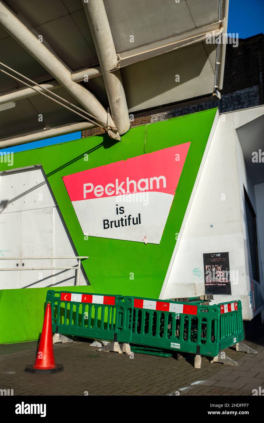 Sign in Peckham by the library, London Stock Photo - Alamy