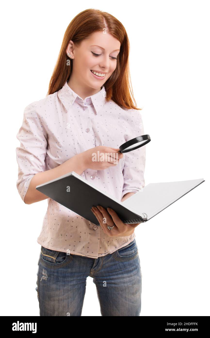 research, examining, student, magnifying glass, researchs, exam ...