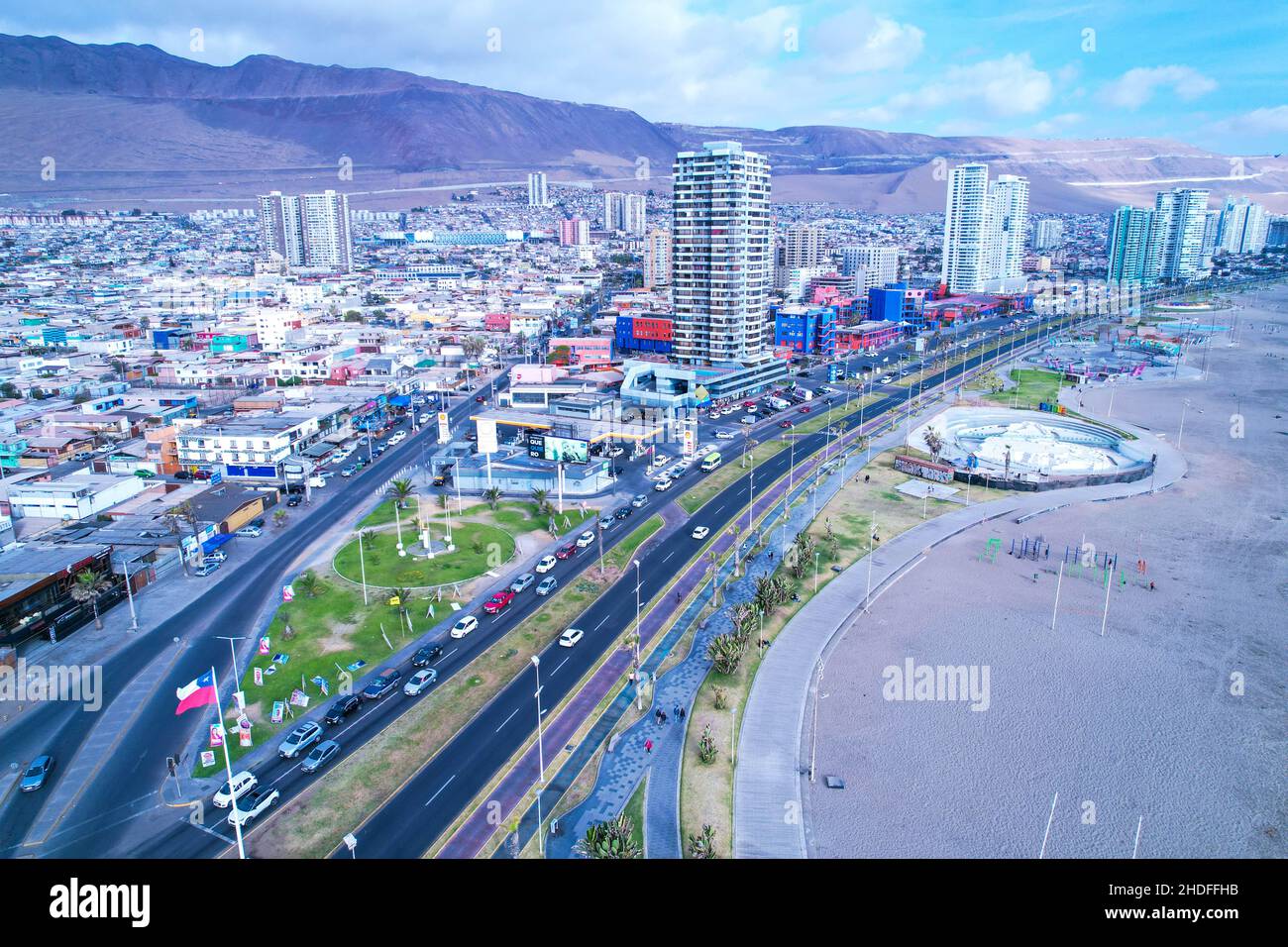Landscape of modern buildings and roads in Iquique, Chile Stock Photo ...