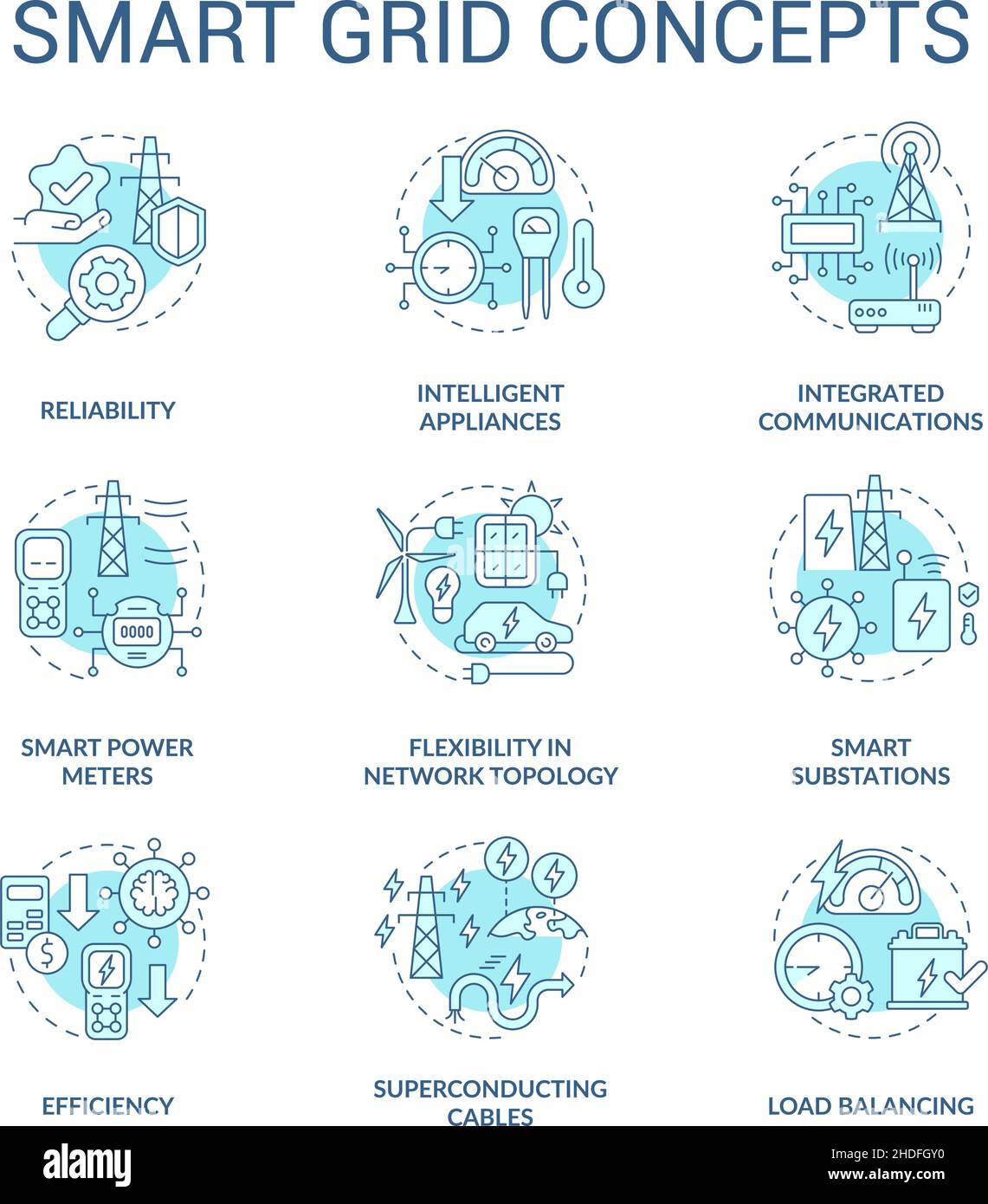 Smart grid turquoise concept icons set Stock Vector Image & Art - Alamy