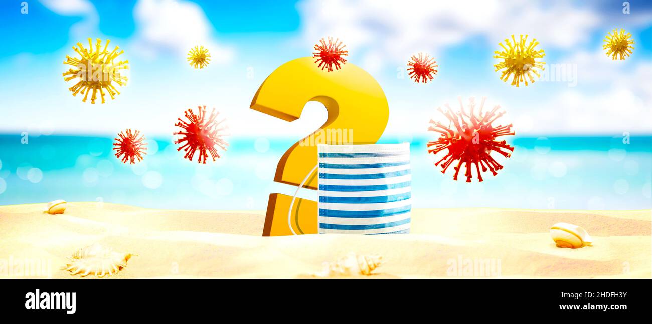 question mark, beach holiday, corona crisis, question marks, beach ...