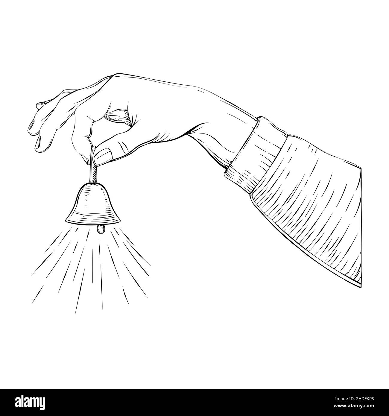 Sketch style illustration of a hand and a bell ringing. Hand drawn ...