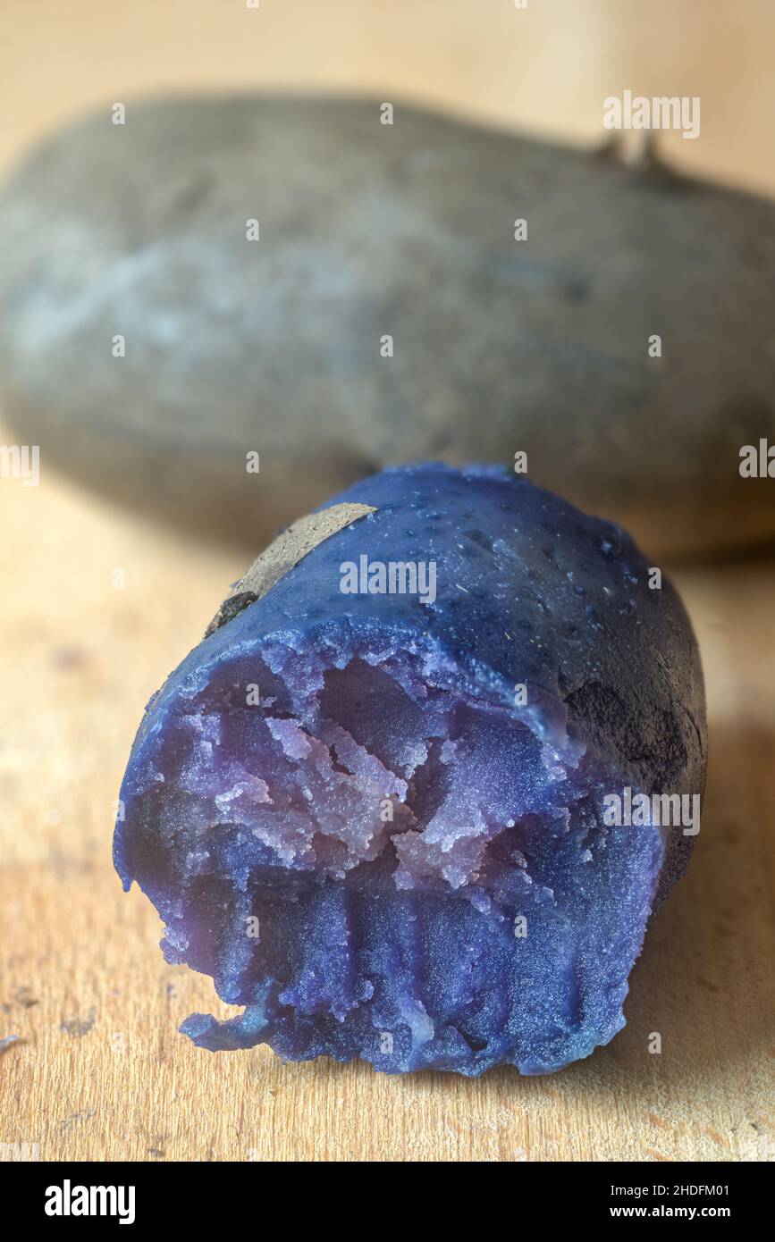 potato, missing bite, vitelotte, raw potatos, missing bites Stock Photo ...