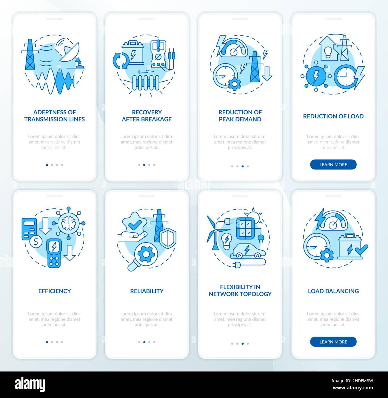Smart grid blue onboarding mobile app screen set Stock Vector Image & Art - Alamy