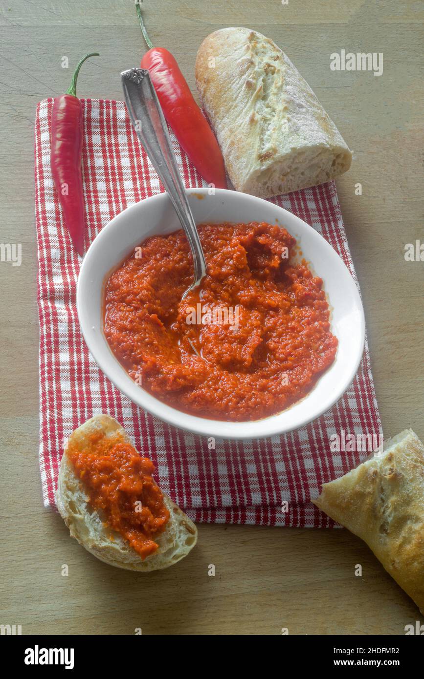 white bread, spreads, ajvar, white breads, spread Stock Photo - Alamy
