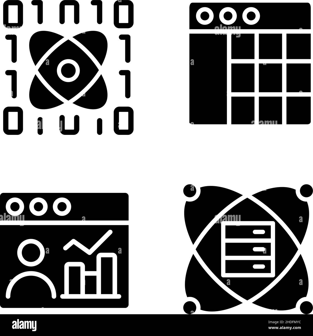 Science data mining black glyph icons set on white space Stock Vector ...