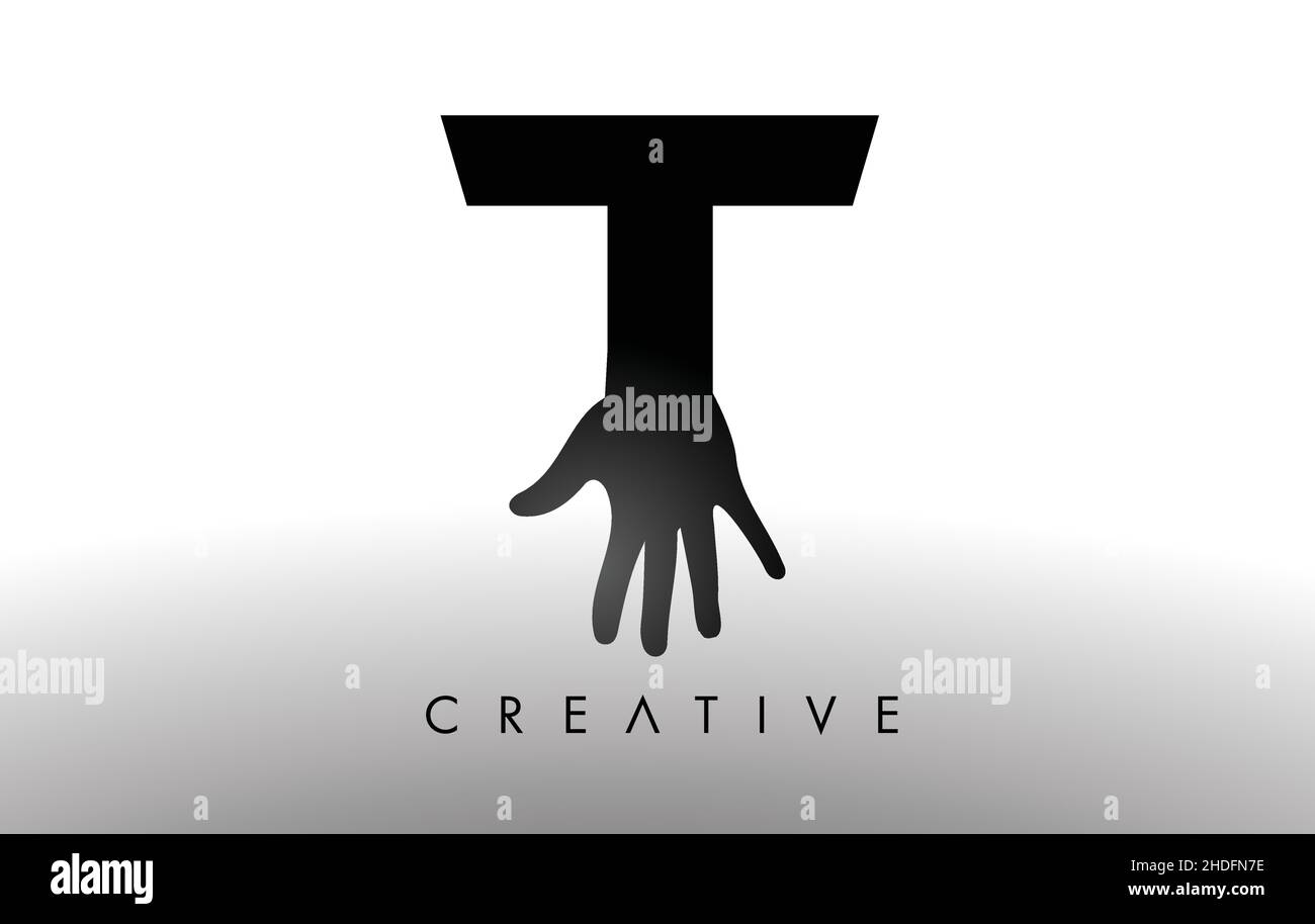 Letter T Logo with Hand Vector Icon Illustration. Creative Hand Logo ...