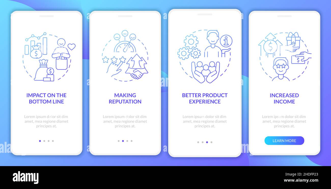 Benefits of customer service blue gradient onboarding mobile app screen ...
