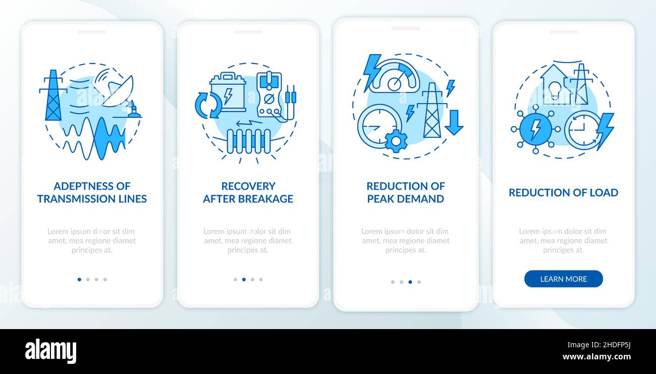 Applications Of Smart Grid Blue Onboarding Mobile App Screen Stock