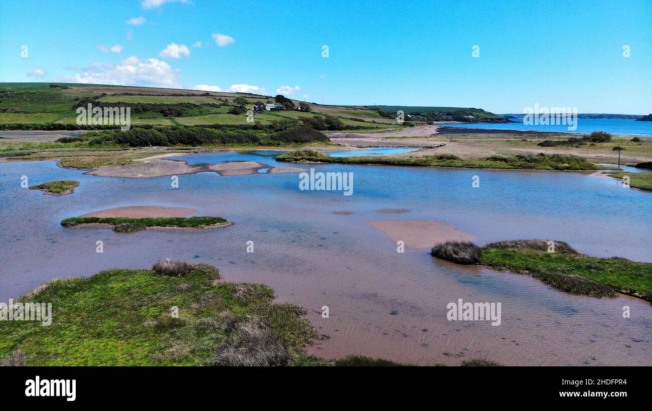 Aerial Photograph of Dale Estuary and Wetlands, Sea and Marshland Stock ...