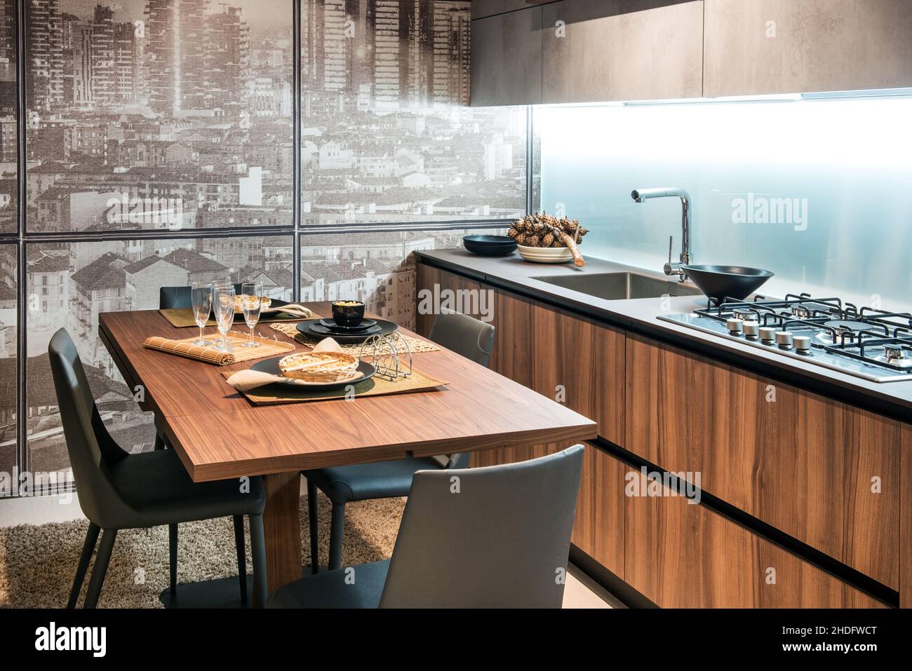 modern, kitchen, dining table, moderns, kitchens, dining tables Stock ...