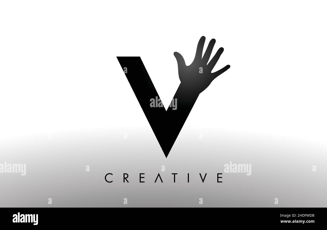 Letter V Logo with Hand Vector Icon Illustration. Creative Hand Logo ...