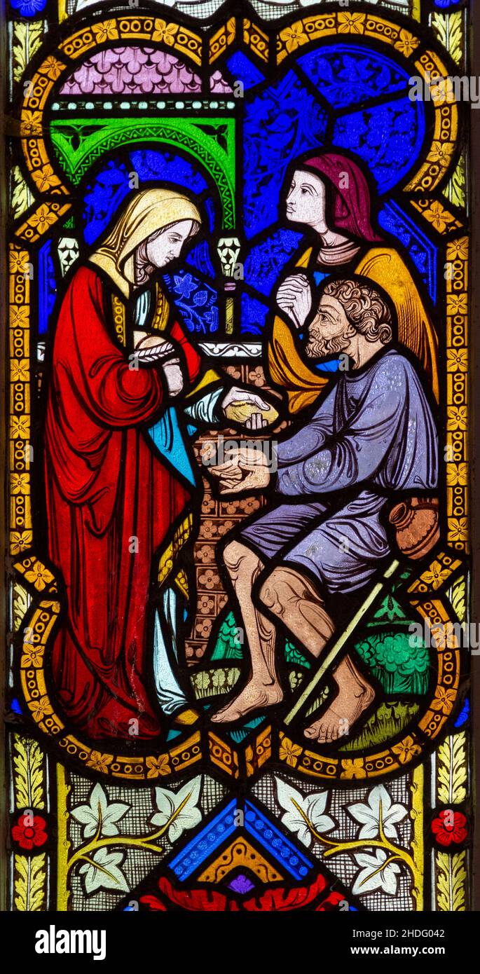 Stained glass window of Acts of Mercy c 1860 Brome church, Suffolk ...