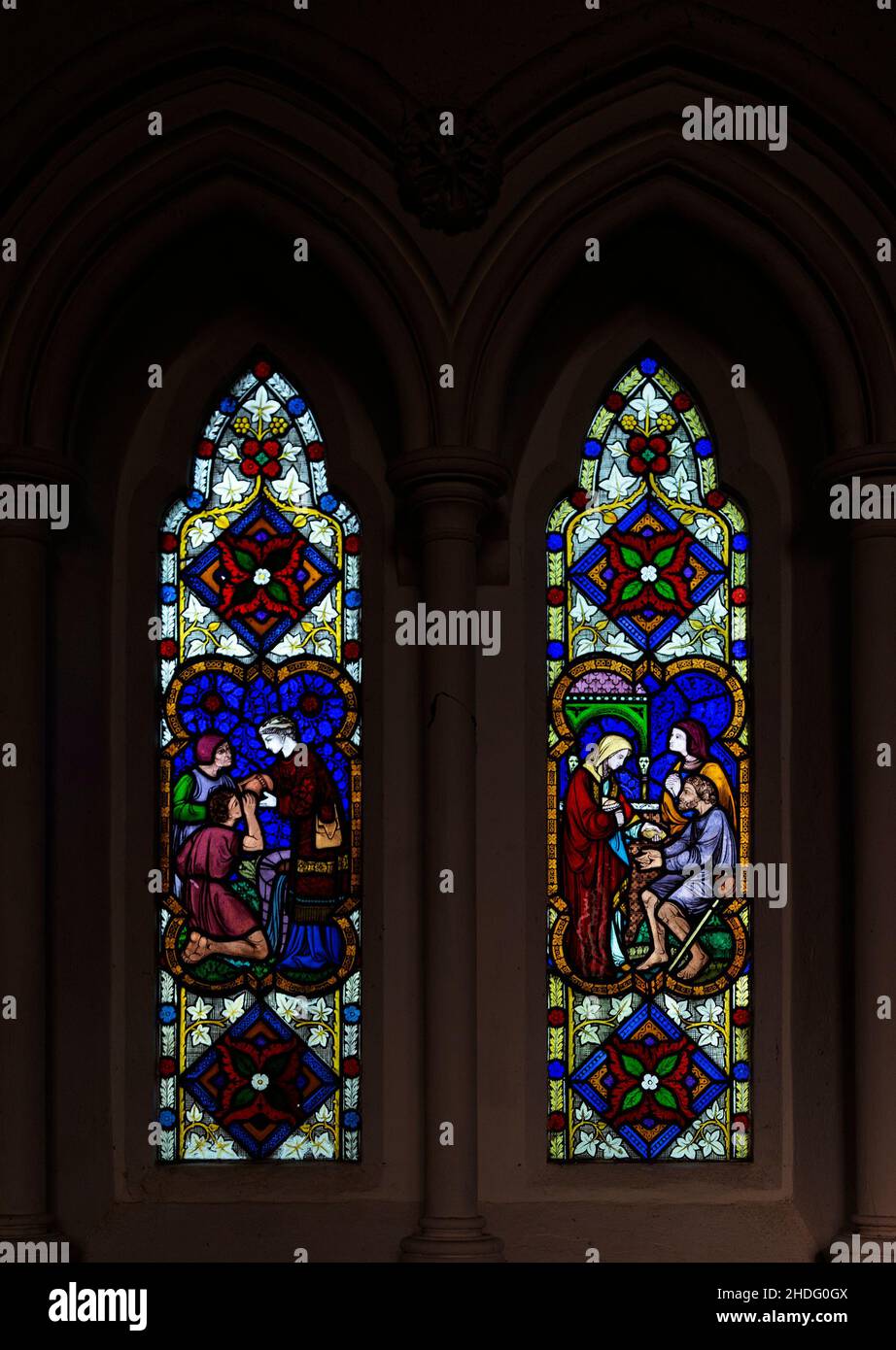 Stained glass window of Acts of Mercy c 1860 Brome church, Suffolk ...