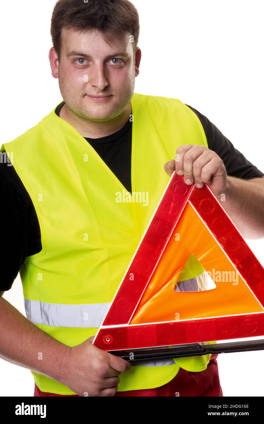 warning, warning triangle, vest, warning triangles, vests Stock Photo ...
