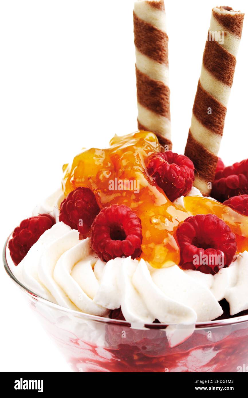 ice cream sundae, dessert, fruit cup, raspberry ice, raspberry dessert ...