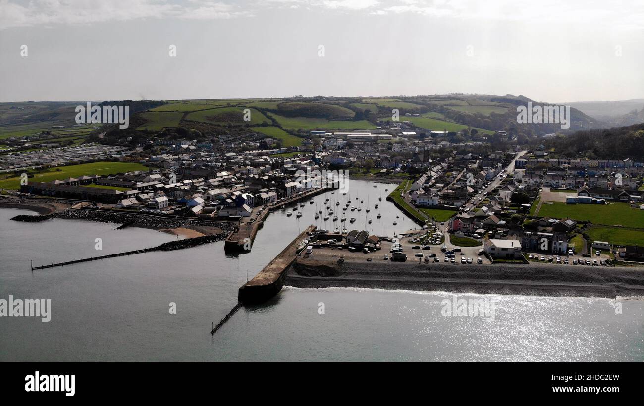Aerial Photograph of Aberaeron Harbour, Town and Coastal Path on a ...